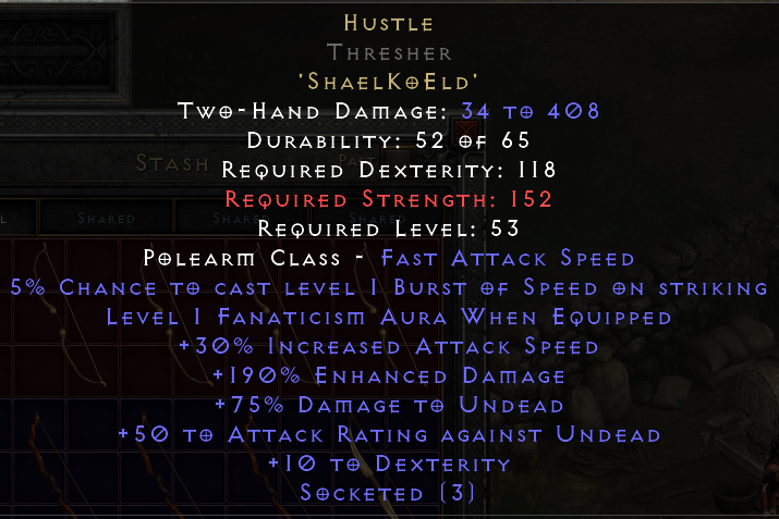 Hustle • Diablo 2 Resurrected Runeword • diablo2.io