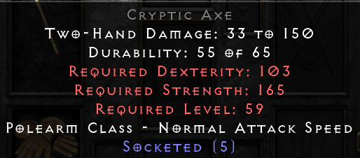 Cryptic Axe • Diablo 2 Resurrected Base Item • diablo2.io
